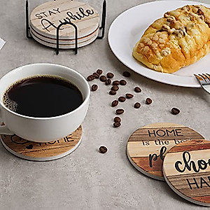 Adorever Coasters for Drinks Absorbent with Holder, 6 Pcs Ceramic Drink Coasters Farmhouse Coasters, Rustic Coasters for Coffee Table Tabletop Protection, Housewarming Gift New Home Decor