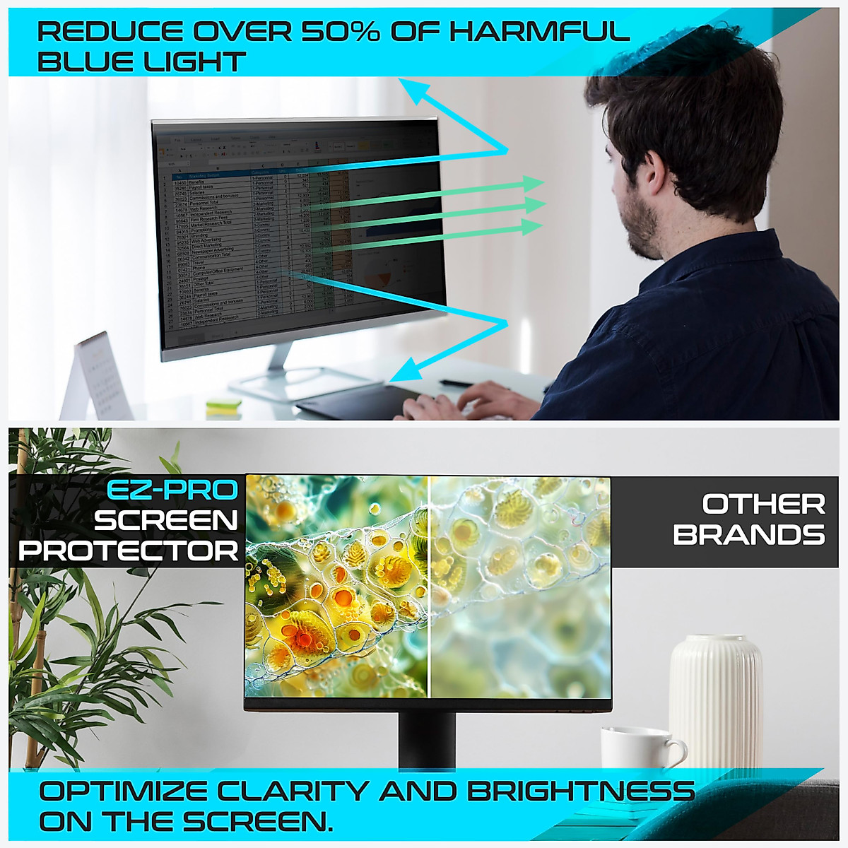 EZ-Pro Screen Protector Privacy Screen Panel for 27 inches (Screen Measured Diagonally) Computer Monitor, Anti Blue Light and Easy Installation, Screen Panel Size 14" Height x24.1 Width