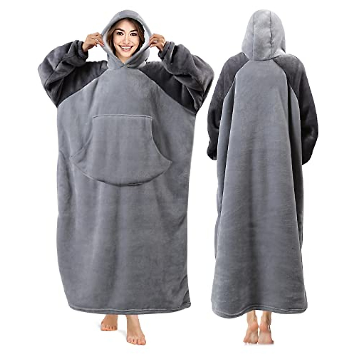 dgdgbaby Oversized Hoodie Wearable Blanket, Microfiber and Sherpa Wearable Blanket Sweatshirt Fleece Wearable Blanket with Giant Pocket for Women Men Teens (Dark Grey)