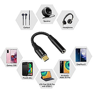 USB C to 3.5MM Audio Adapter,Android Headphone Jack Adapter,USB Type C to AUX Audio Hi-Res DAC Braided Nylon,Cable Adapter for Pixel 4 Samsung Galaxy S21 S20 Ultra S20+ Note 20 OnePlus 7T and More