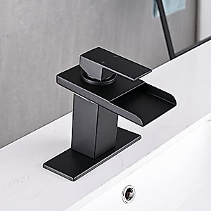 ZORIOU Waterfall Bathroom Sink Faucet, Cold and Hot Water Temperature Sensitive, Wide Spout Basin Modern Faucet with 3 Colors Changes (Matte Black)