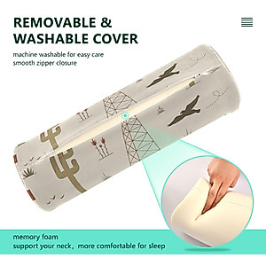 xigua Western Desert Pattern Neck Roll Pillow for Neck Relief with Removable Washable Cover - Memory Foam Round Cylinder Bolster, Ergonomically Designed for Head, Neck, Back, and Legs