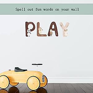 Neutral Animal Alphabet Wall Decals - 6-inch large alphabet letters for wall | 26 English abc wall stickers for kids featuring cute watercolor animals | Perfect abc wall decor for neutral nursery, earthy playroom, or boho classroom decor