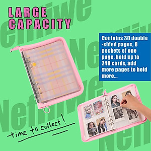 4-Pocket Kpop Photocard Holder Book with 30Pcs Inner Pages 6 Ring A5 Photocard Binder Card Collect Book Hold Up to 240 Cards (Pink)