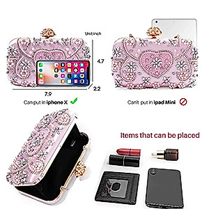 Yokawe Women's Evening Bags Rhinestone Party Prom Clutch Purse Pearl Beaded Beidal Wedding Handbag (Pink)
