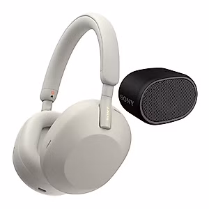 Sony WH-1000XM5 Wireless Noise Canceling Over-Ear Headphones (Silver) Extra Bass Portable Bluetooth Speaker Bundle (2 Items)