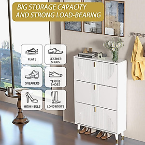 FeLeA Entryway Shoe Cabinet, Narrow Shoe Storage Cabinet with 3 Flip Drawers, Modern Slim Shoe Cabinet, Freestanding Shoe Rack, Shoe Organiazer(31.5" Wx 9.45" Dx 47.24" H)