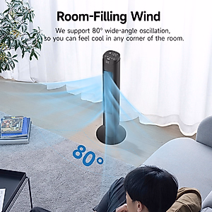 PHILODECO Industrial fan Tower Fans for Home,80 ° Vibration Remote Control Vertical Floor Fan, Multiple Modes, 9-Hour Timer, Bladeless Floor Fan, Led Display Screen,Silent Bedroom Fan, 4 Speeds,
