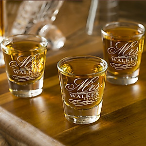 Personalized Mr and Mrs Shot Glasses Set 2oz Orange Bottom Custom Engraved for Couples, Wife and Husband, Fiance and Fiancee, Bride and Groom at Wedding Party, Anniversary and Engagements