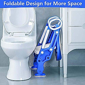 Potty Training Toilet Seat with Step Stool Ladder for Kids Children Baby Toddler Toilet Training Seat Chair with Soft Cushion Sturdy and Non-Slip Wide Steps for Girls and Boys (Blue White)