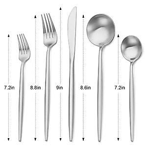 Bettlife Matte Silver Silverware Set, Stainless Steel Satin Finish, Flatware Cutlery Set for 4, 20-Piece Spoons and Forks Kitchen Utensil Set, Dishwasher Safe (Matte Silver, 20 P)