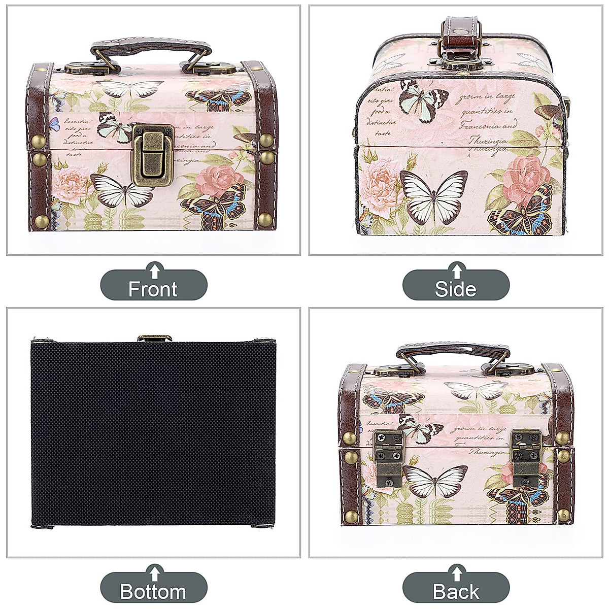 ELLDOO Decorative Treasure Chest Box, Wooden + PU Leather Storage Box for Jewelry Trinkets, Keepsakes box for Girls Women Gifts (Butterfly Pattern, Small)