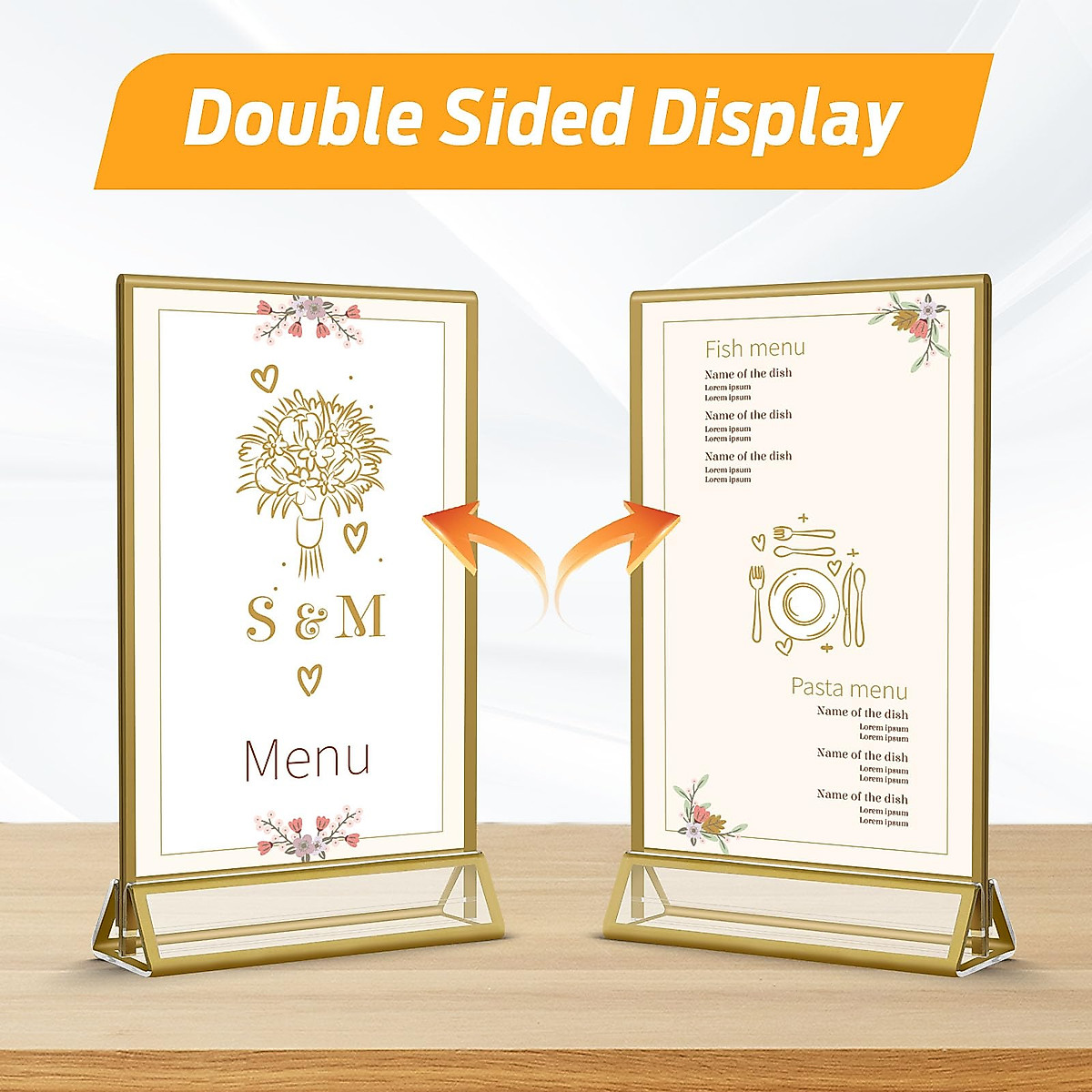 Smarpau Acrylic Signs 8 Pack Gold 5x7 Double Sided Vertical Photo Display Table Number Menu Holders