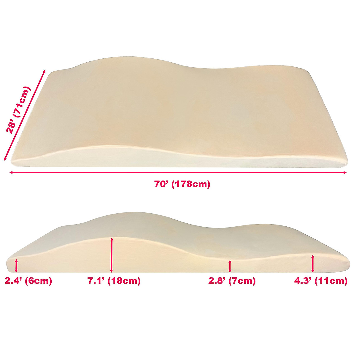 XOLLOZ | Curved Mattress (28 in) + Pillow | Curved Memory Foam Lash Bed Pillow with Neck and Back Support | Curvy High Density Massage Bed Topper with Soft Touch Short Plush and Egonomic Design