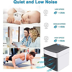 Portable Air Conditioner, 3 IN 1 Effective Evaporative Personal Air Cooler, 4-Speed 7-Colors Mini Air Conditioners with USB for Room/Office/Camping/Table Car