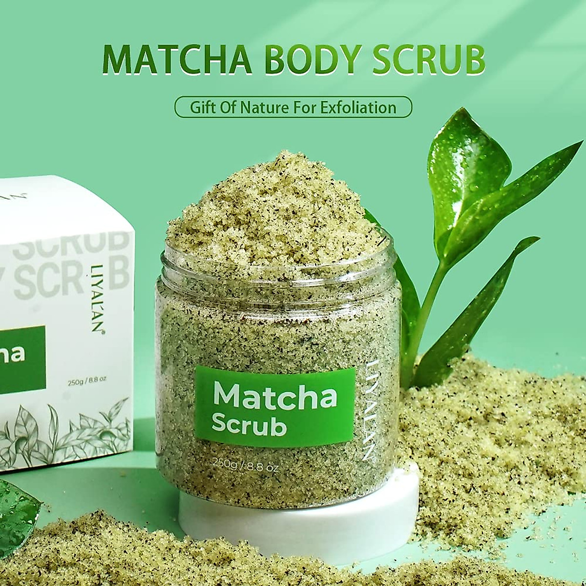 Liyalan Matcha Body Scrub Green Tea Exfoliating Body Scrubs for Acne, Smooth Skin,Moisturizing Body, Face, Hand, Foot Scrub