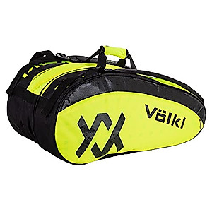 Volkl Tennis Combi Bag | Holds 6-9 Racquets | Shoe Pocket | Zippered Valuables Pocket | 32” L x 13” H x 11” W (Neon Yellow/Black)