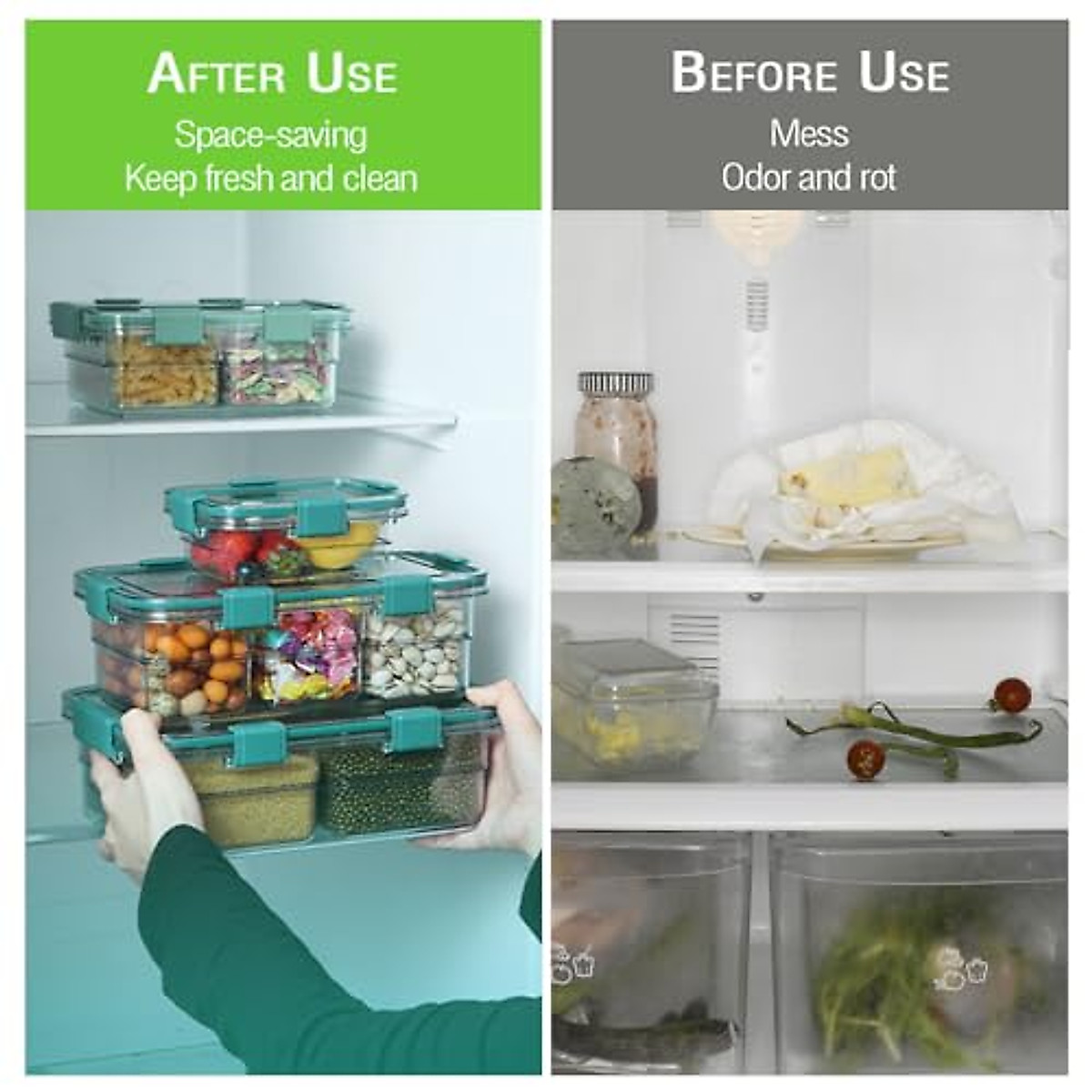 [Green]Air Tight Fresh Container,Divided Container Box with 4 Removable Boxes,Portable Travel Snack Containers,Food Storage Container with Vents Stay Fresh Containers,for Fruit Vegetable Salad Snack