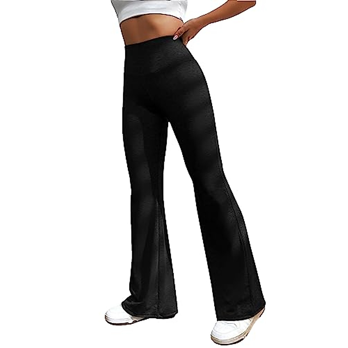 SOLY HUX Women's High Waisted Flare Leggings Sweatpants Bell Bottoms Bootcut Yoga Pants Plain Solid Black S