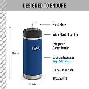 THERMOS ICON SERIES Insulated Water Bottle with Straw Lid - 18 Ounce, Navy - Stainless Steel Vacuum Insulated Water Bottle with Straw Lid