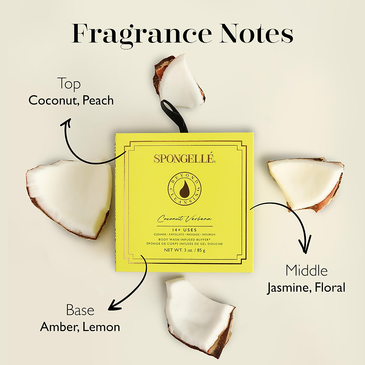 Spongelle Coconut Verbena Wild Flower Buffer Body Scrubber with Box | Bath & Shower Loofah for Women | Exfoliator with Body Wash Infused | 14+ uses