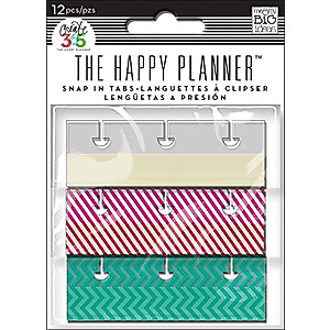 me & my BIG ideas Snap-In Tabs - The Happy Planner Scrapbooking Supplies - 12 Translucent Snap-In Tabs - 3 Designs - Pop Into Planner with Ease - For Storing Photos & Extra Papers - 12 Pieces