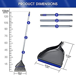 Broom and Dustpan Set,Angle Broom and Hand-held Dustpan Combo with 47" Long Handle,Indoor Broom with Mini Cleaning Comb for Home Kitchen,Office,Garage,Hotel Floor Sweeping
