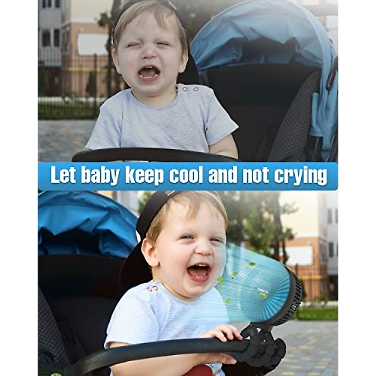 FRIZCOL Stroller Fan for Baby - Portable Fan Rechargeable - Battery Operated Fan(Use for 30Hrs) - Fan for Handheld/Clip On/Car Seat/Desk/Camping