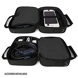 USA GEAR Carrying Case Compatible with Logitech G Cloud Handheld Gaming Console - Travel Bag for Headsets, Bluetooth Headphones, More Gaming Accessories - Customizable Interior, Shoulder Strap - Black