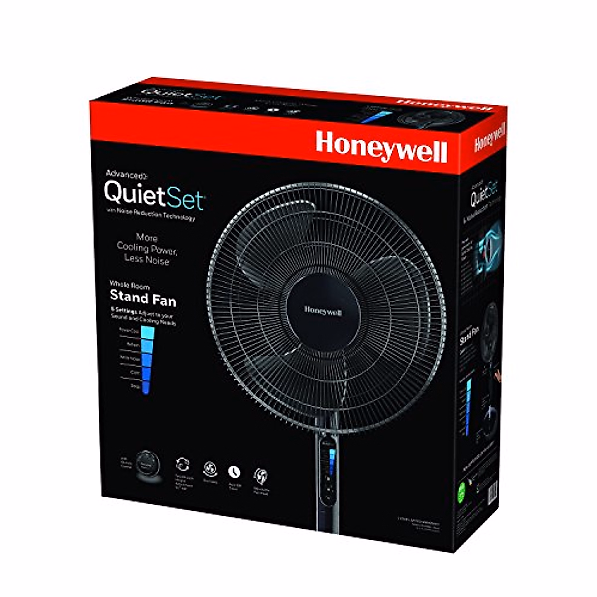 Honeywell HSF600B Advanced QuietSet 16” Whole Room Stand Fan, Black – Ultra Quiet Pedestal Fan with Remote Control, Oscillation and 5 Power Settings