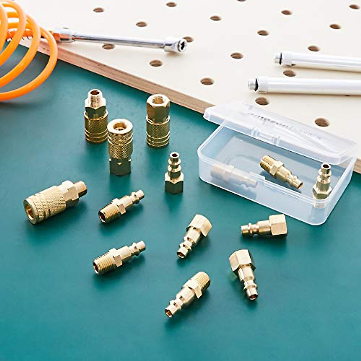 Amazon Basics Quick Connect Brass Air Coupler and Plug Kit - 1/4-Inch NPT Fittings - 14-Piece