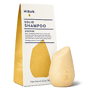 HIBAR - Soothe Shampoo Bar - For Dry, Itchy, Flaky Scalps - Improves Scalp Health - With Willow Bark Extract & Salicylic Acid - Plastic-Free - Soap, Paraben & Sulfate-Free - Color Safe - 1 Solid Bar