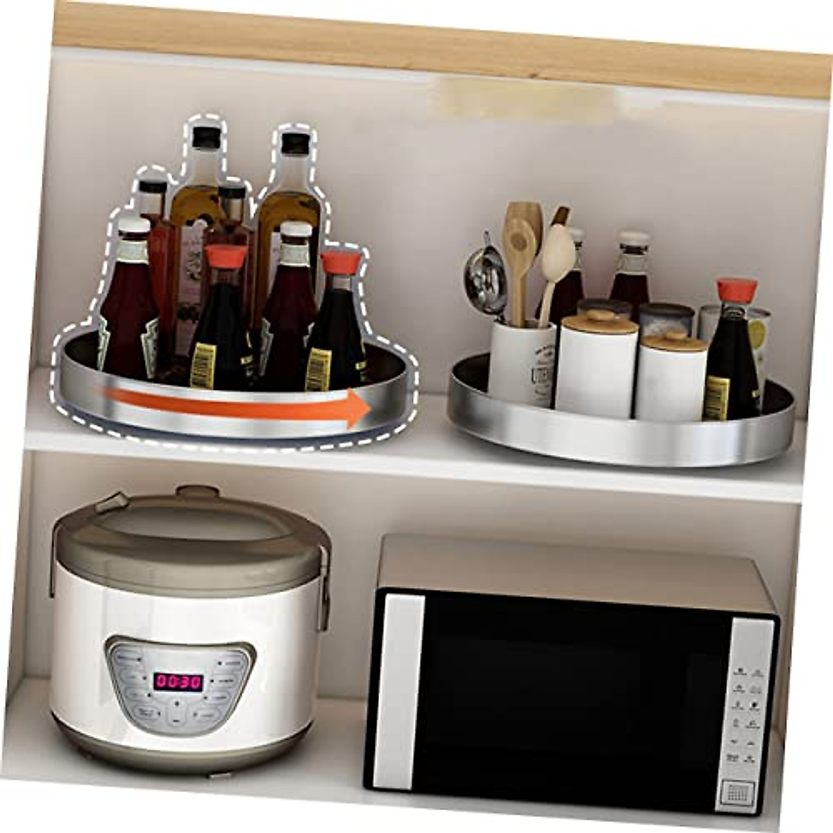 HAKIDZEL 1pc Box Carousel Seasoning Organizer Fridge Rotating Tray Pantry can Organizer Rotating Rack Cosmetic containers Rotatable Spice Tray Stainless Steel Turntable to Rotate Tableware