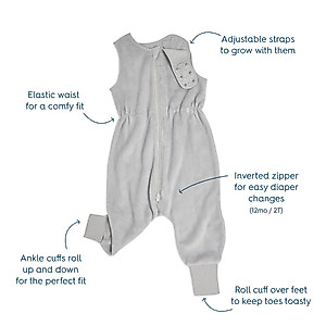 HALO Sleepsack Toddler Sleeping Bag, Luxe Fleece Wearable Blanket, TOG 2.0, Grey, 2T