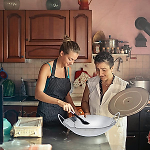 Operitacx Stainless Steel Woks Stir Fry Pans Non-stick Frying Pan Flat Bottom Chinese Wok Hot Pot with Double Handle Kitchen Cookware for Induction Gas Stove 8in