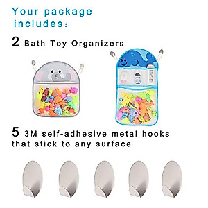 Youngever 2 Pack Bath Toy Organizer, Net for Bathtub Toys, Bathroom Storage, Elephant and Whale Design