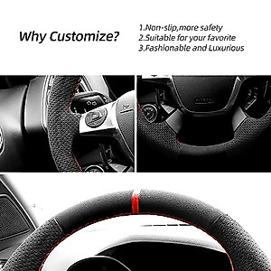 Alfanxi Hand Stitch Alcantara Steering Wheel Cover Compatible with Ford Focus 3 ST C-Max Energi Hybrid Kuga 2012-2016 (Red Stripe)