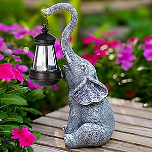 Goodeco Elephant Statue with Solar Lantern - Ideal Gifts for Women, Mom or Birthday, Beautifully Crafted Elephant Lamp Outdoor Statues, Garden Decor Made Easy (Elephant)
