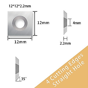 BINSTAK - K1222 -Square Corner 12mm Carbide Inserts 4 Edges (12mm lengthX12mm widthX2.2mm thick-35 Degree Cutting Angle), 10pcs, Countersink Hole, for BINSTAK 1/4" Shank 1-1/4" Cut Dia. CNC Router Bit