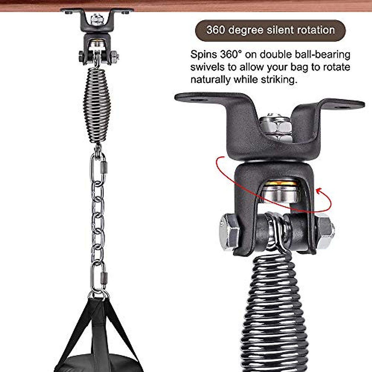 SELEWARE Hammock Hanging Kit, Bearing Swing Hanger with Spring, 39” Chain and Carabiner, 360°Rotation, Heavy Duty Indoor & Outdoor Hammock Chair Porch Swing Set Hardware for Wood and Concrete