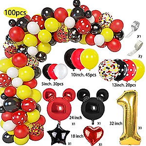 Dilyreke 1st Birthday Mouse Themed Party Decorations for Boy One Birthday Party Supplies Banner and Balloon Set