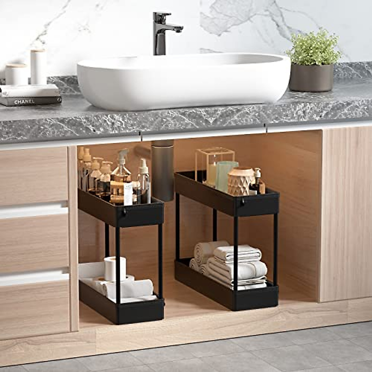 SOLEJAZZ Slim Storage Cart, 4 Tier Bathroom Organizer Mobile Shelving Unit, Rolling Utility Cart Slide Out Organizer for Kitchen, Bathroom, Laundry, Narrow Places, Black