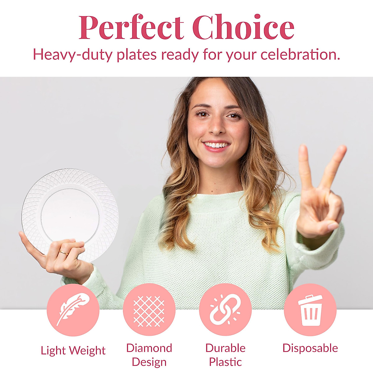 Prestee 100 Clear Plastic Plates, 6.25 Inch Disposable Dessert and Appetizer Plate for Party, Wedding, Catering - Small, Round, Heavy-Duty Platter for Cake and Foods