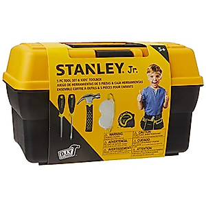 Stanley Jr. - Tool Box and 5 pcs Set of Tools, Tool Set Ages 5+ (TBS001-05-SY), Mixed