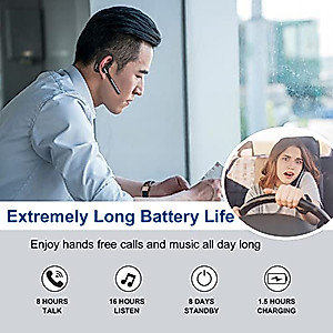 Bluetooth Headset with CVC8.0 Dual Mic Noise Cancelling, Bluetooth Earpiece V5.0 Hands-Free Wireless Headset for iPhone Android Cell Phone Trucker Business Office, Super Light, Clear Chat