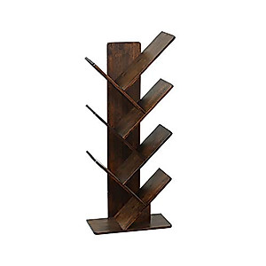 C&AHOME 7-Shelf Tree Bookshelf, Bookcase, Bamboo Book Rack, Storage Shelves in Living Room, Free-Standing Books Holder Organizer, Space Saver for Home, Office, Kid's Room Retro Brown