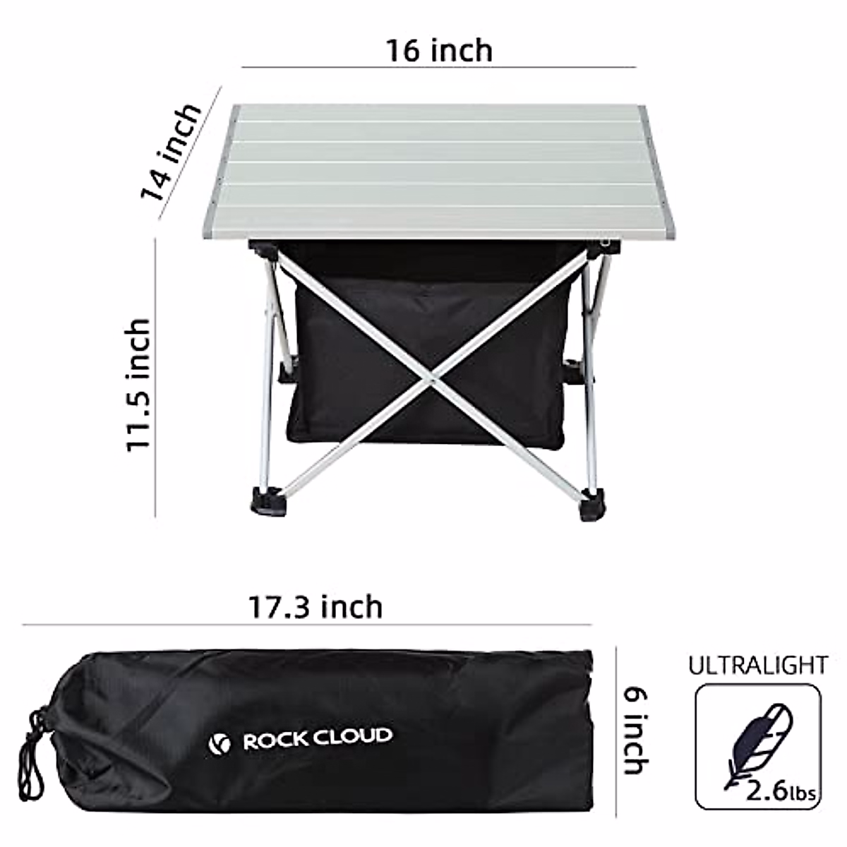 ROCK CLOUD Portable Camping Table Ultralight Aluminum Camp Table with Storage Bag Folding Beach Table for Camping Hiking Backpacking Outdoor Picnic