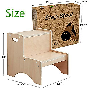 HAJACK Step Stool for Kids, Wood Two Step Children's Stool with Bonus Safety Non-Slip Mats and Handles, Bathroom Potty Stool& Kitchen Step Stool for Home Use (Natural)
