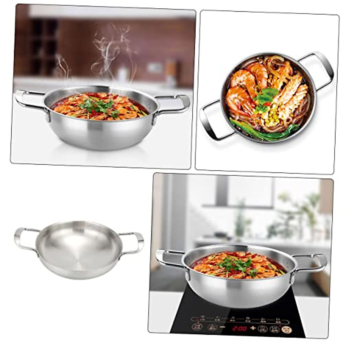 Cabilock 1pc Stainless Steel Soup Pot Wok Pan with Lid Metal Cooking Utensils Korean Cookware Fast Heating Pot Kitchen Deep Fryer Round Everyday Pan Stainless Stockpot Instant Noodle Pot