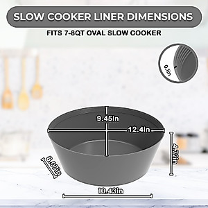 Silicone Slow Cooker Liners for 7-8QT CrockPot and other Oval Slow Cookers - Silicone Crock Pot Liners for 7-8 Quart Crock Pots - Reusable, Leakproof & Food-Grade Silicone Crock Pot Inserts - (Gray)